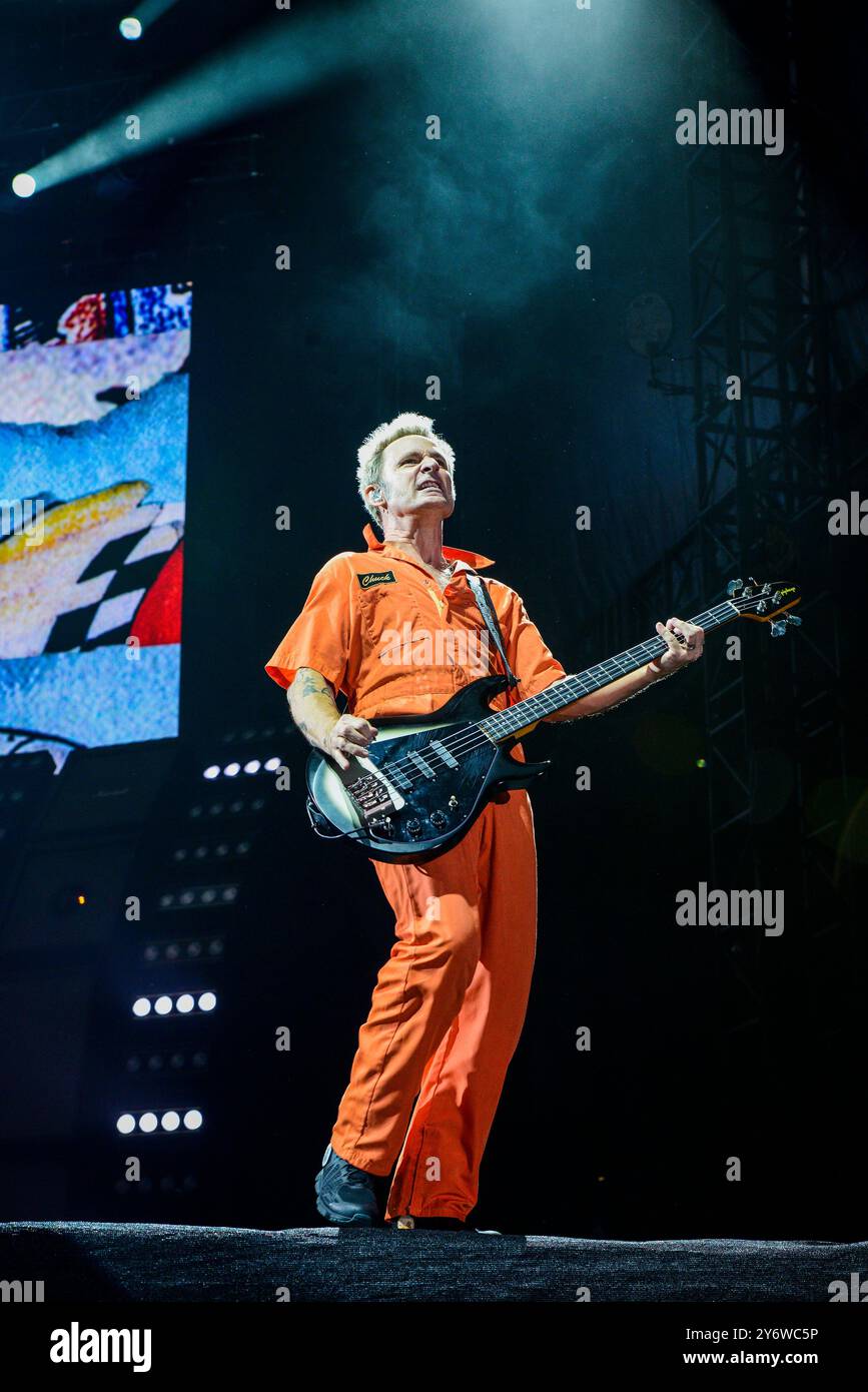 Mike Dirnt of Green Day performs on stage at Providence Park in ...