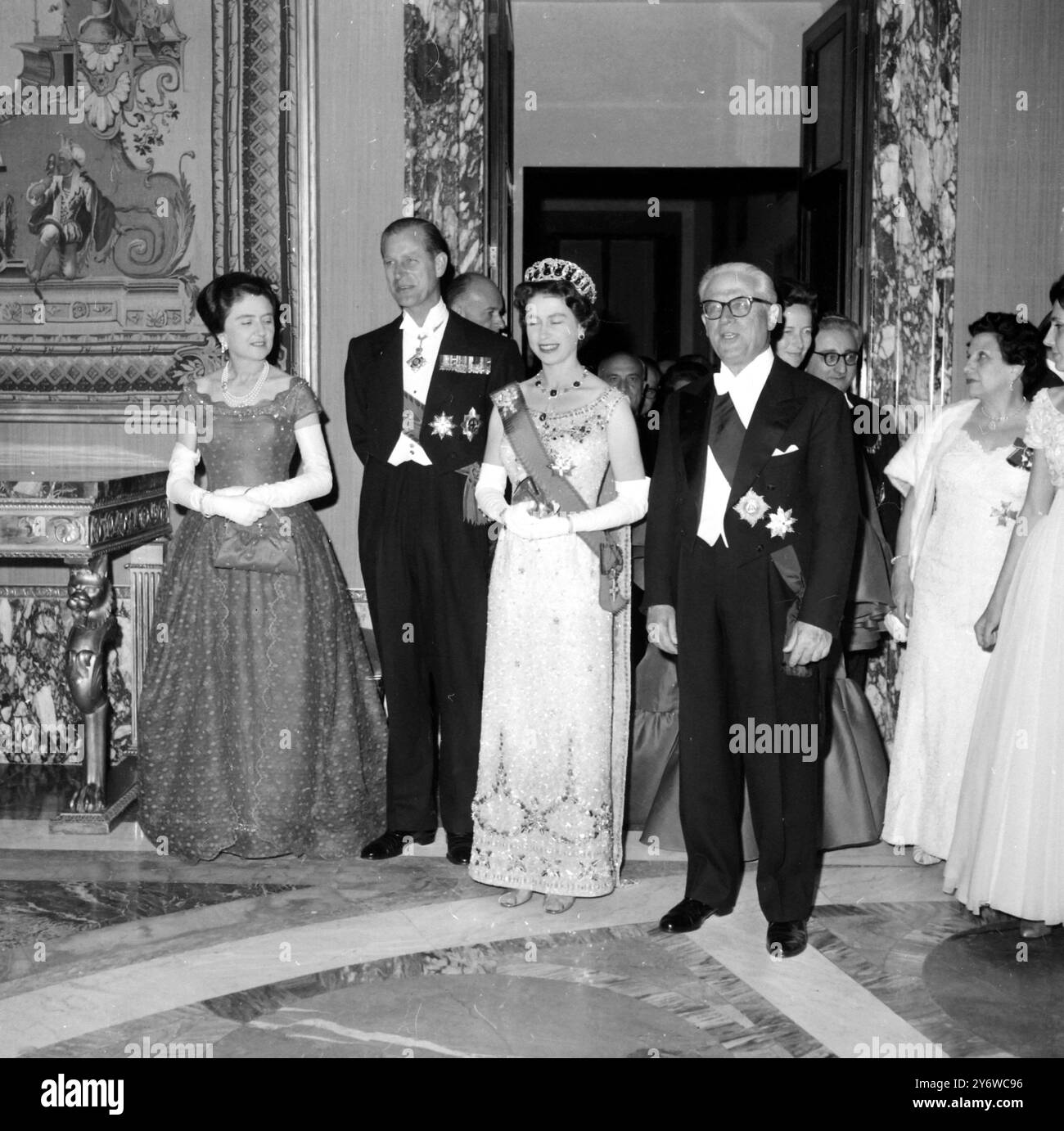 QUEEN ELIZABETH II WITH PRINCE PHILIP AND PRESIDENT GIOVANNI GRONCHI IN ...