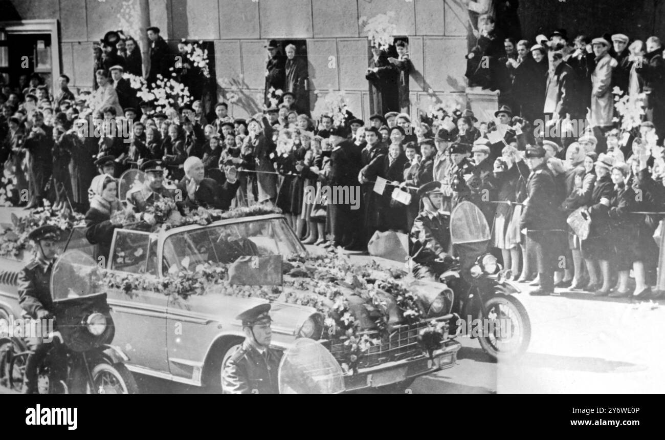 SOVIET PREMIER NIKITA KHRUSHCHEV WITH YURI GAGARIN IN MOSCOW / 19 APRIL ...
