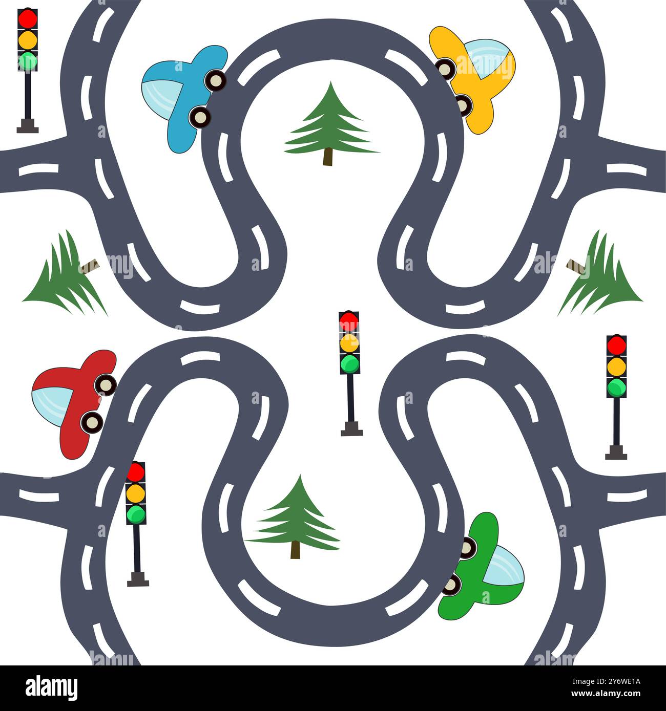 Cute kids seamless pattern with roads and hand drawn cars. Can be used ...