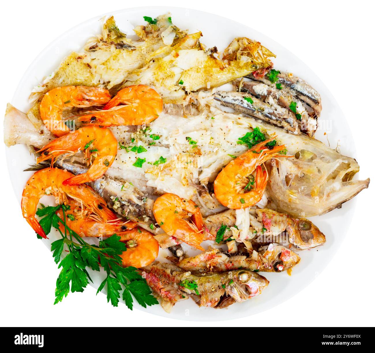 Deep-fried fish carcasses are served on plate - assorted Atlantic sea ...