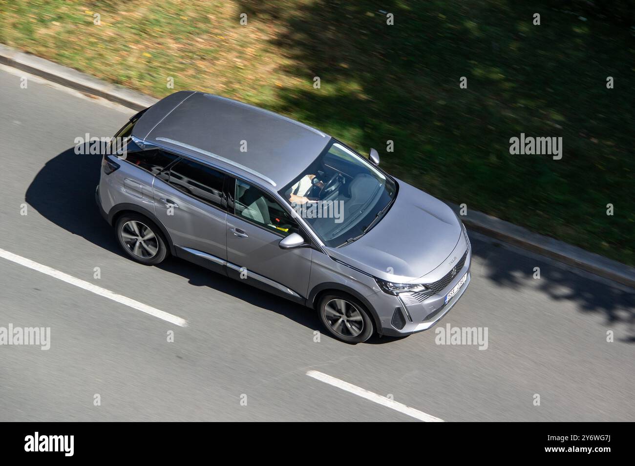 OSTRAVA, CZECHIA - AUGUST 6, 2024: Peugeot 3008 (P84) crossover car with motion blur effect ...