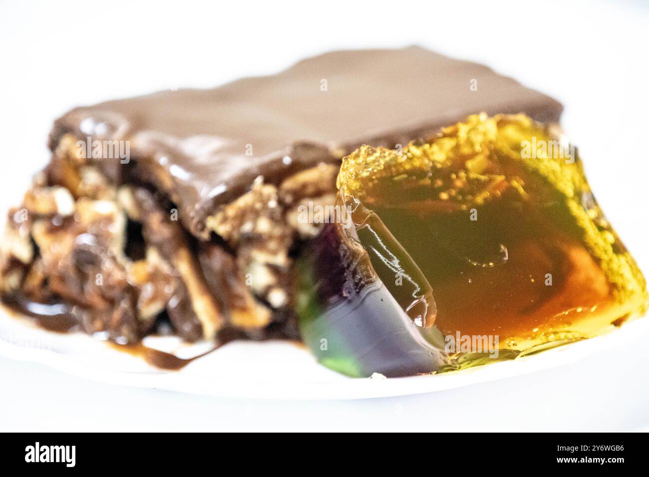 Classic chocolate pavé served with colored gelatin. perfect combination ...