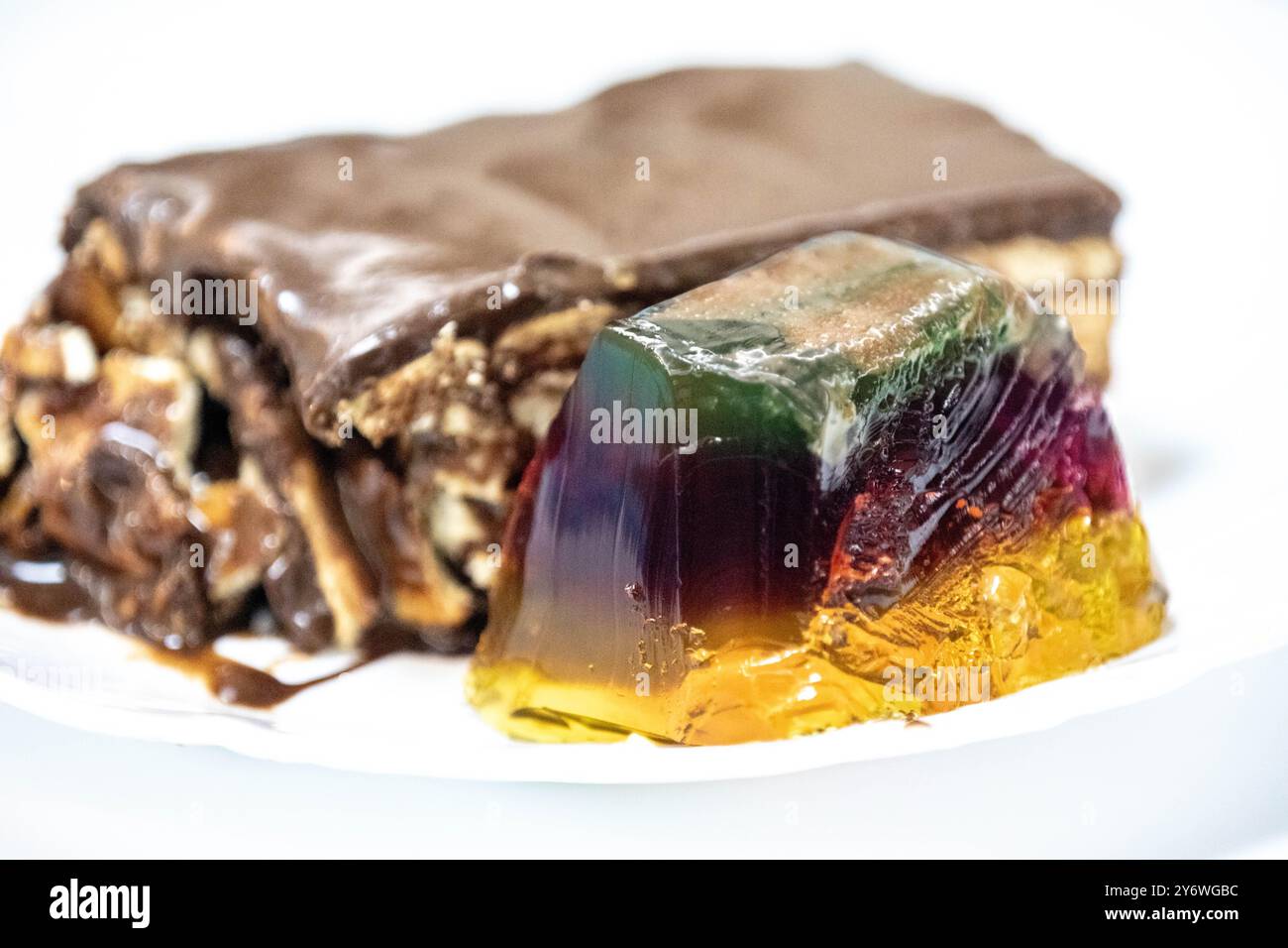 Classic chocolate pavé served with colored gelatin. perfect combination ...