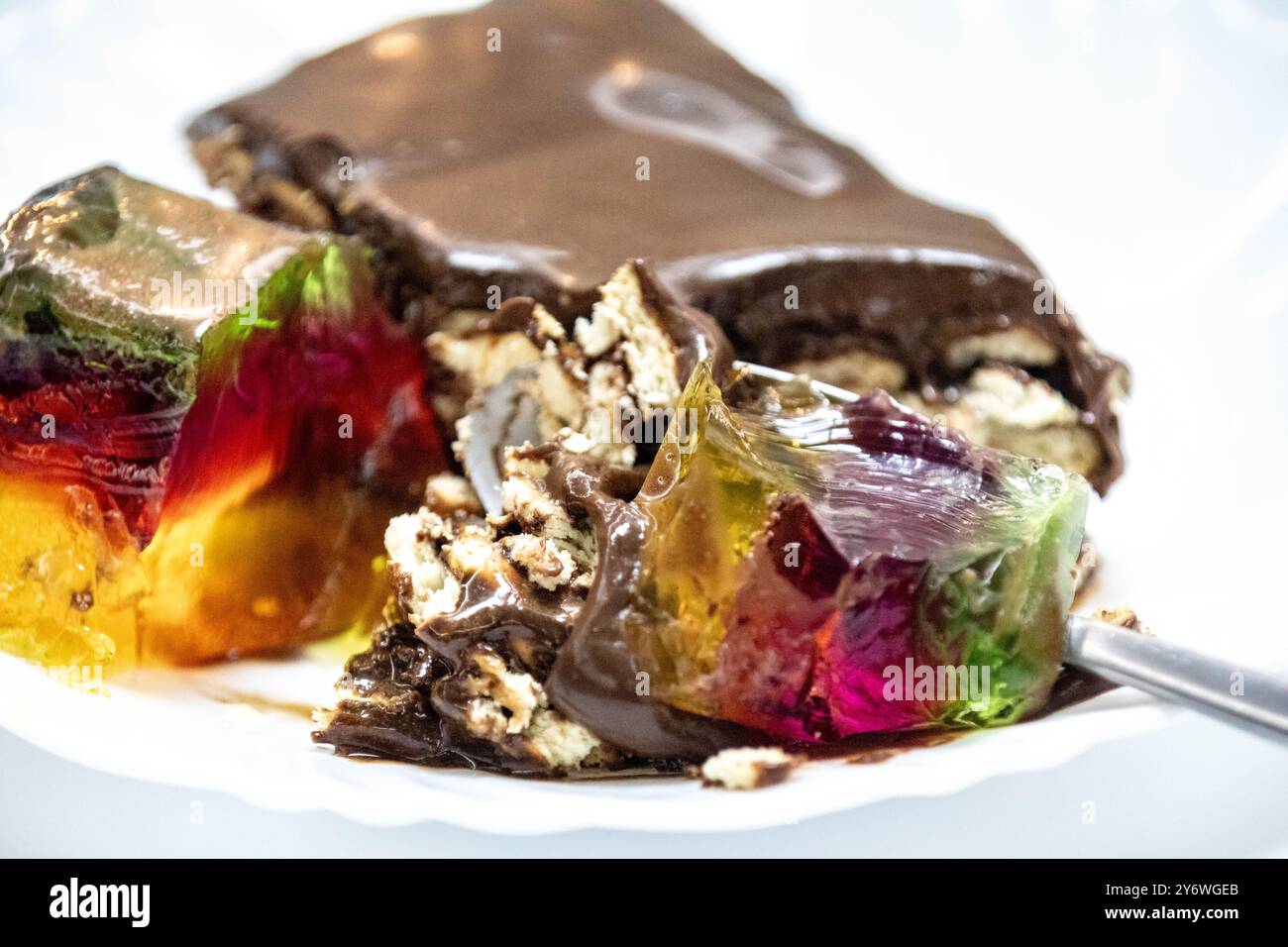 Classic chocolate pavé served with colored gelatin. perfect combination ...