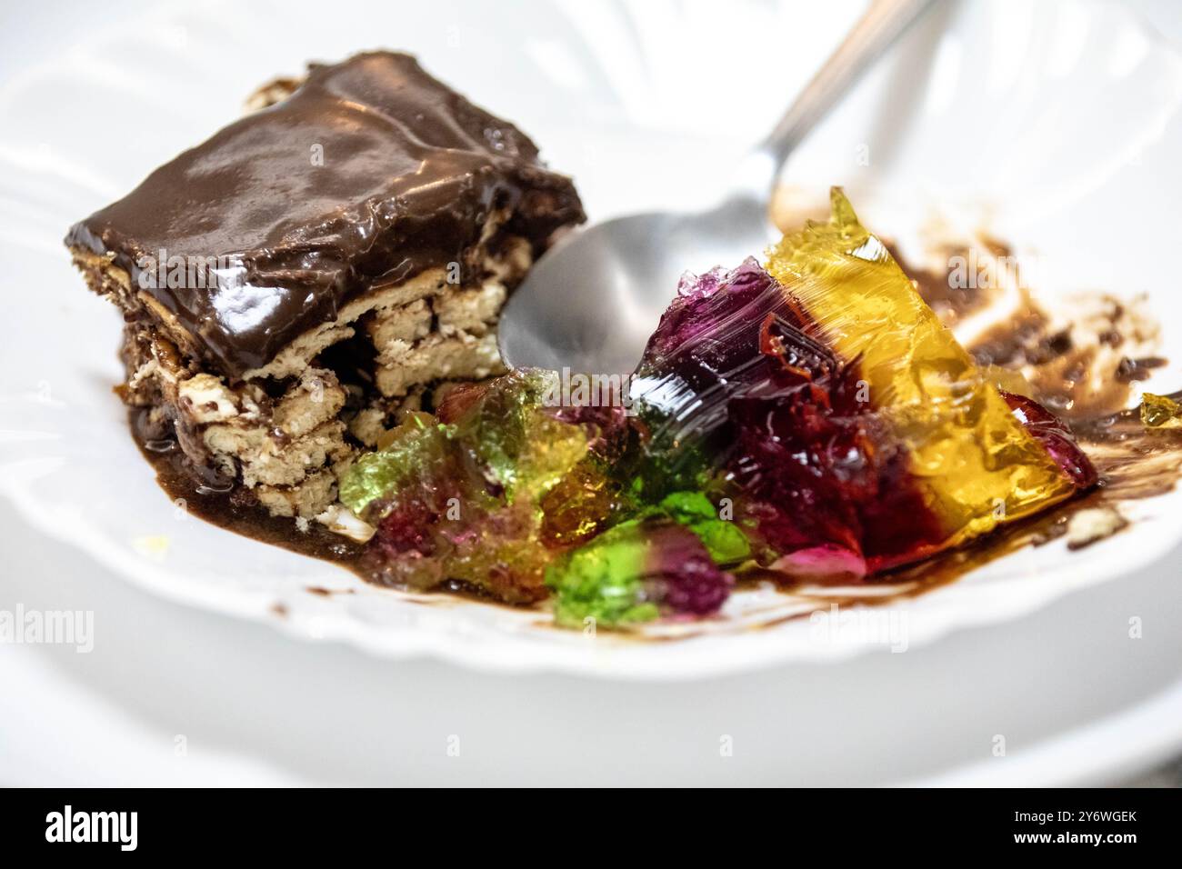 Classic chocolate pavé served with colored gelatin. perfect combination ...