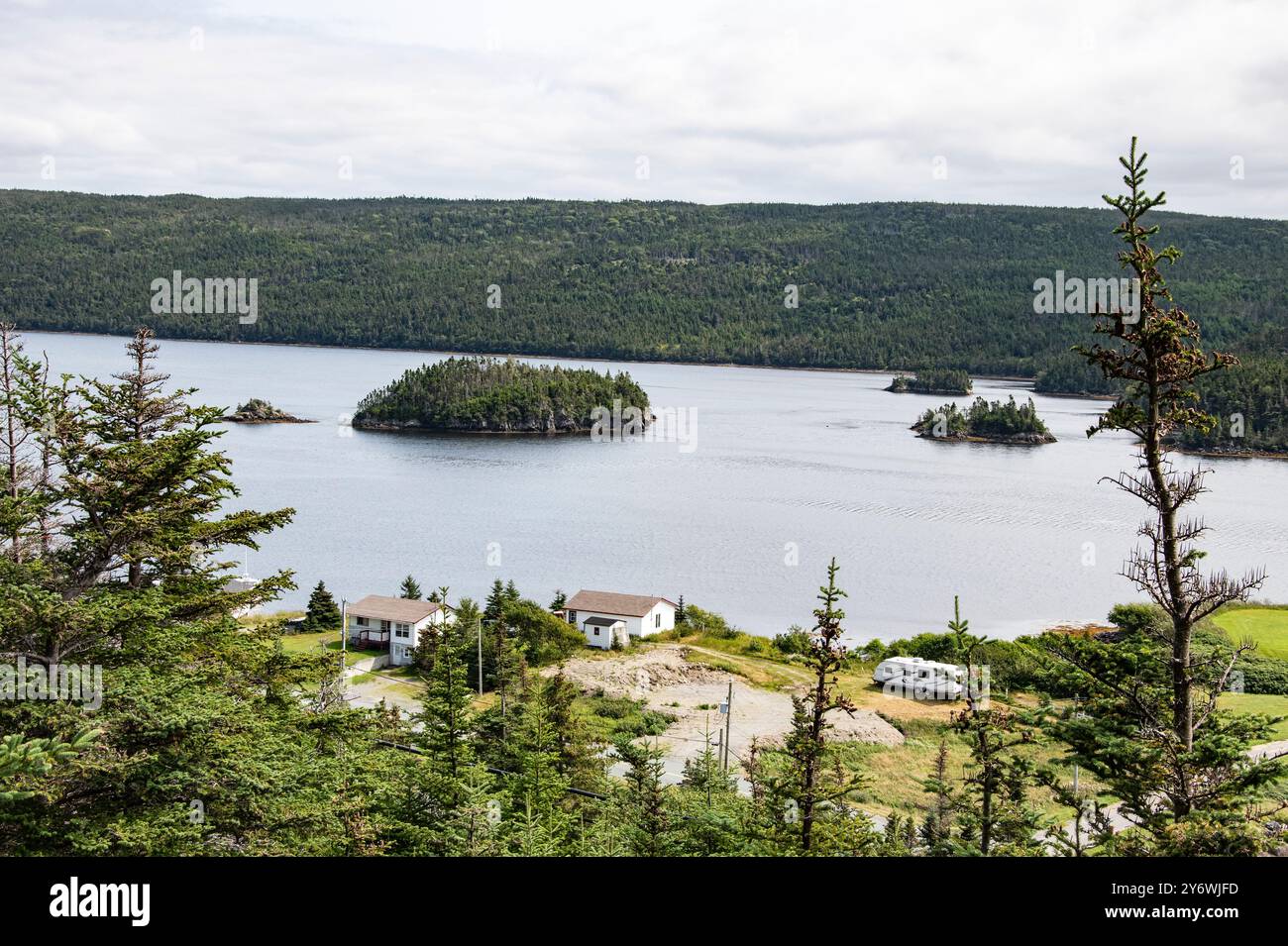 View of islands in Northeast Arm from Seven Island Lookout on NL 100 in ...