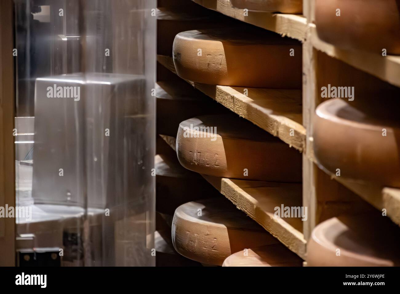 Aging rooms with many shelves in cheese caves, central location for ...