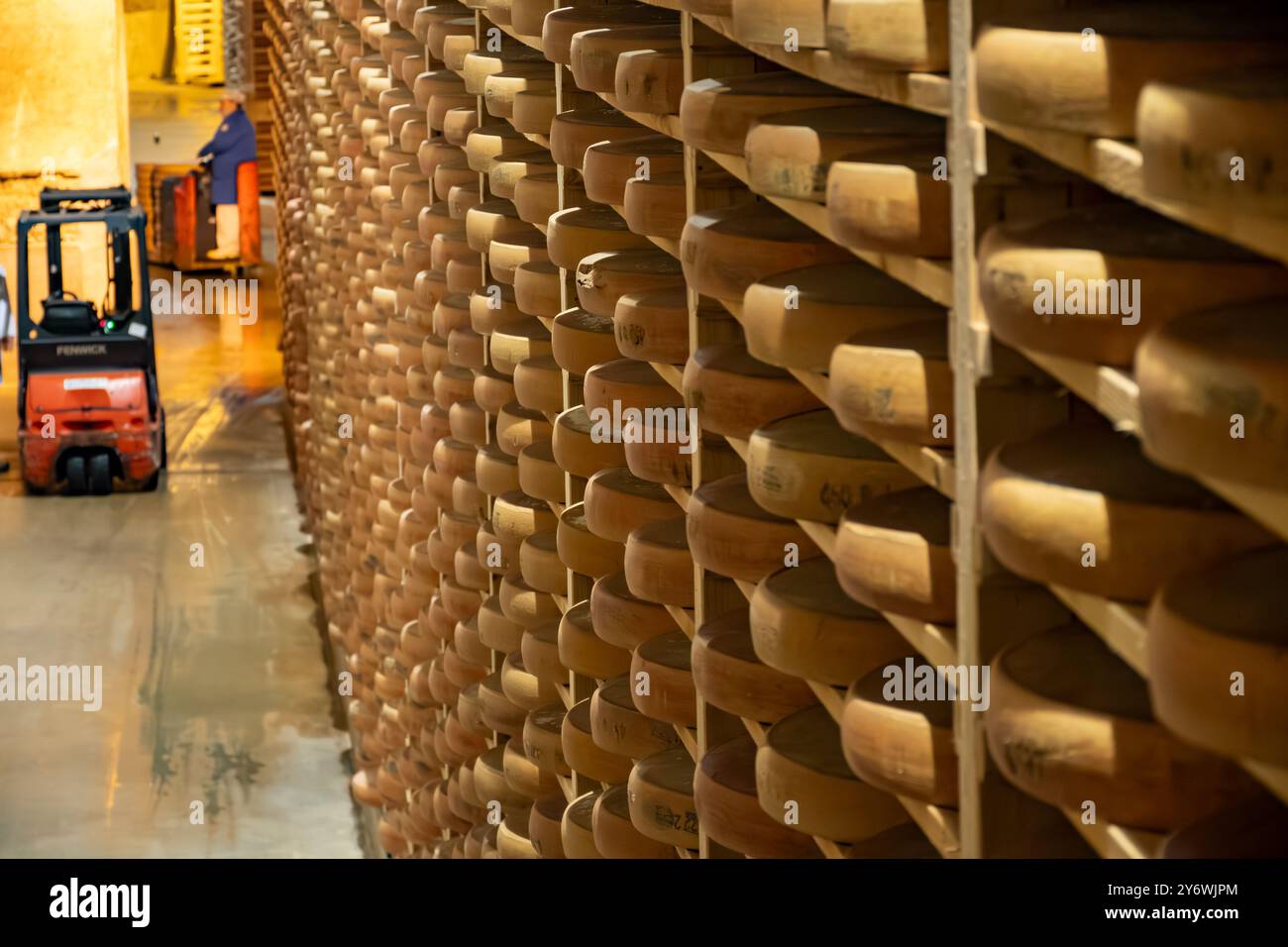 Aging rooms with many shelves in cheese caves, central location for ...