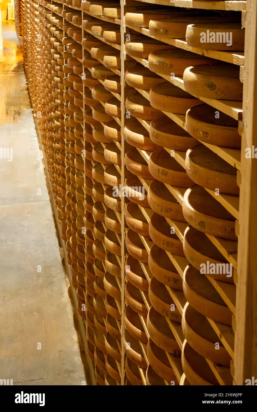 Aging rooms with many shelves in cheese caves, central location for ...