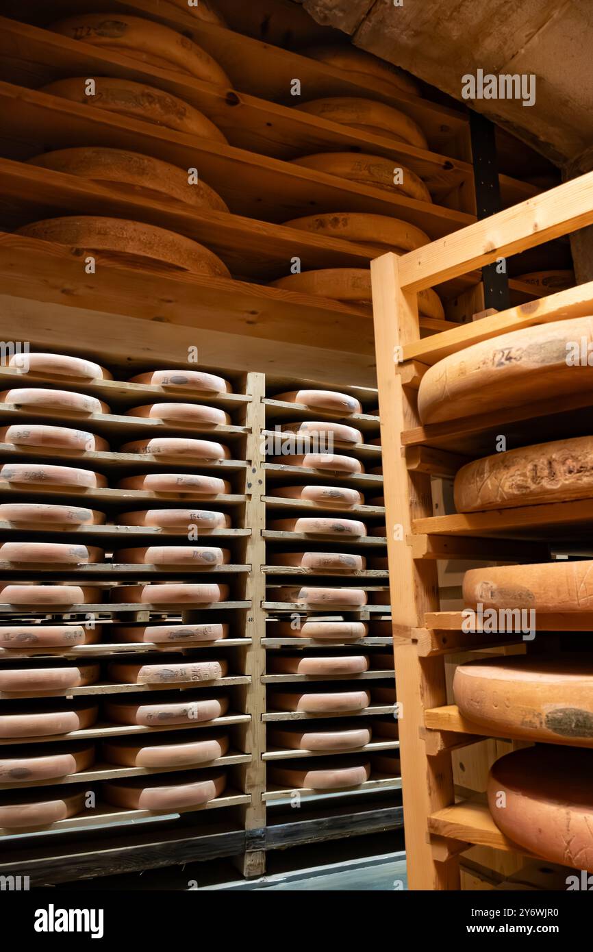 Aging rooms with many shelves in cheese caves, central location for ...