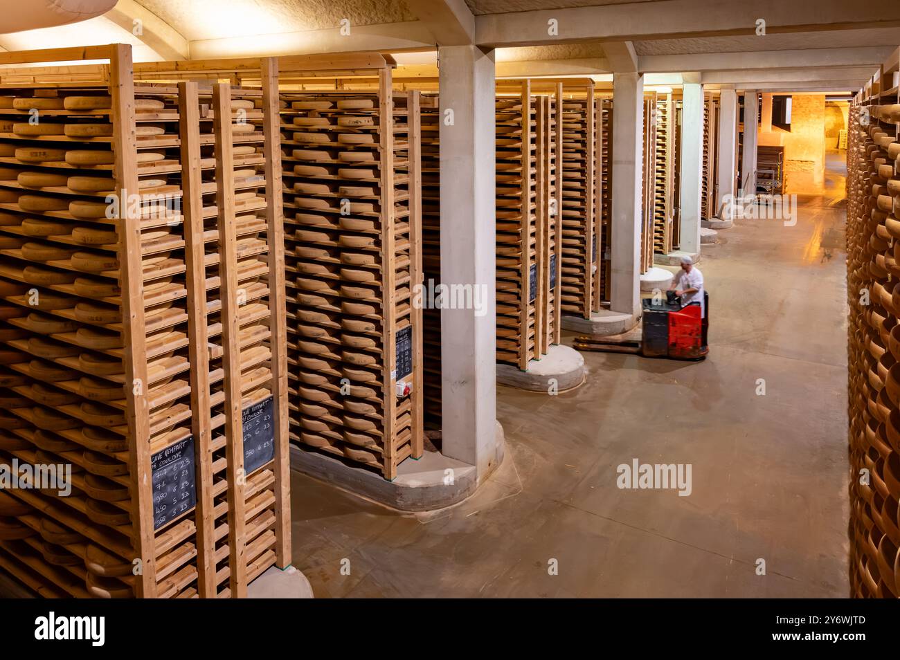 Aging rooms with many shelves in cheese caves, central location for ...