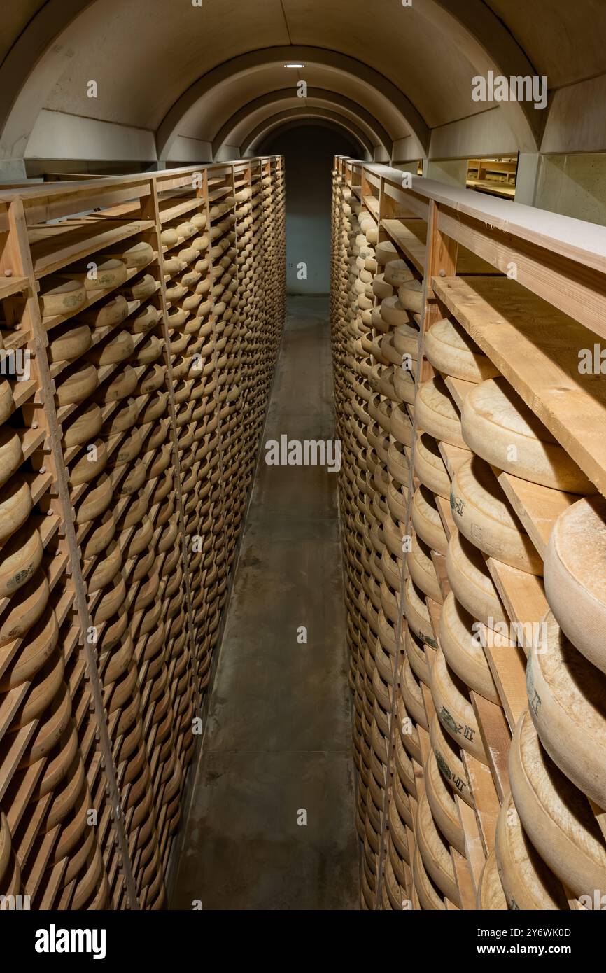 Aging rooms with many shelves in cheese caves, central location for ...