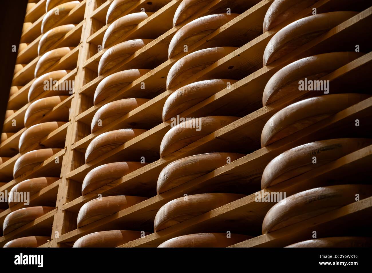 Aging rooms with many shelves in cheese caves, central location for ...