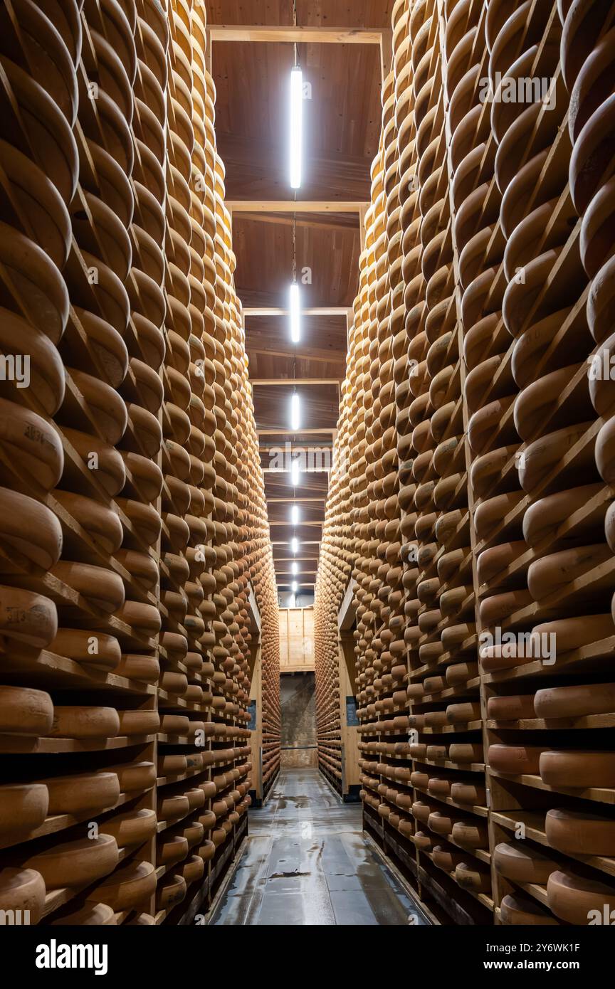Aging rooms with many shelves in cheese caves, central location for ...