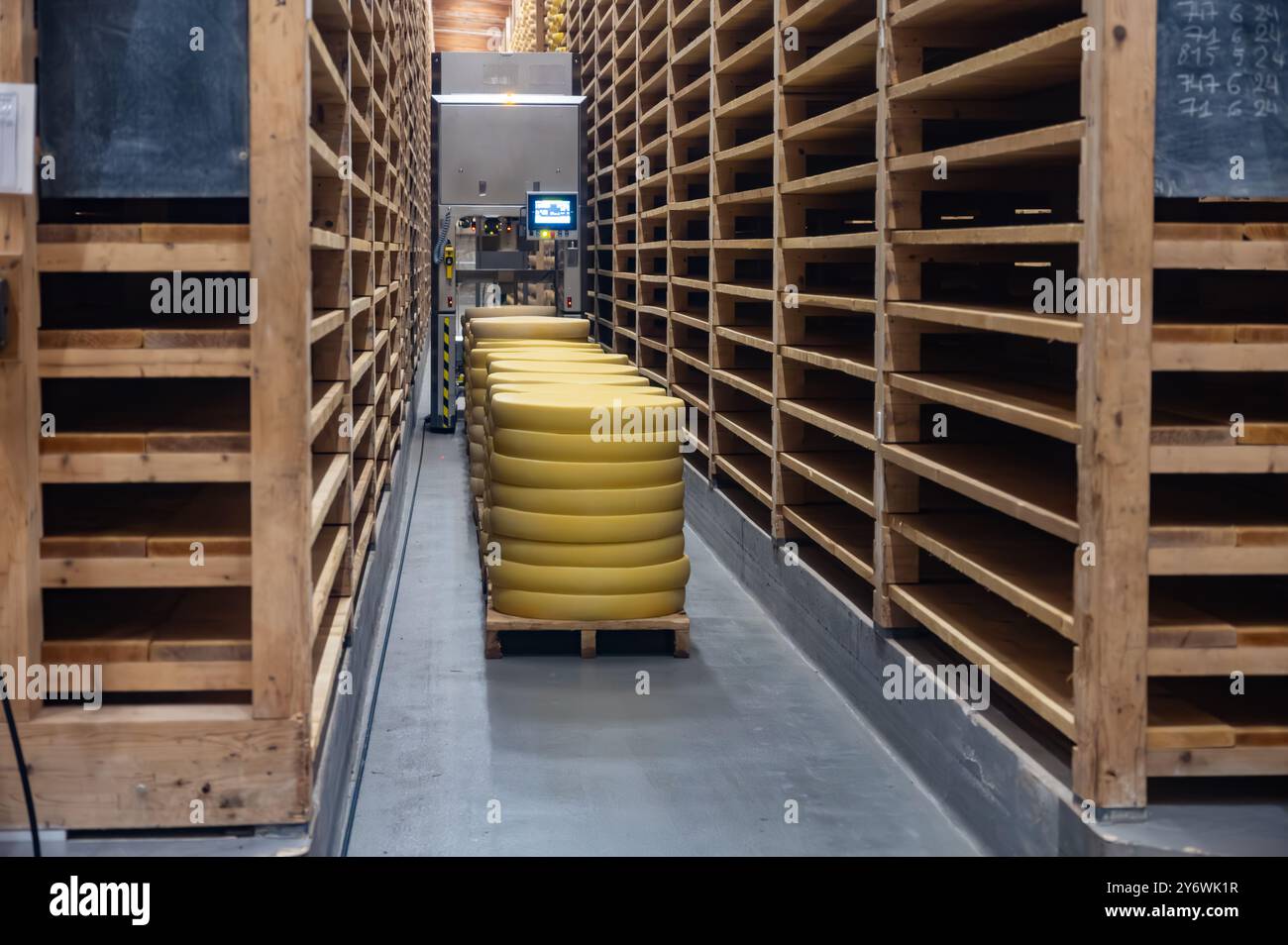 Aging rooms with many shelves in cheese caves, central location for ...