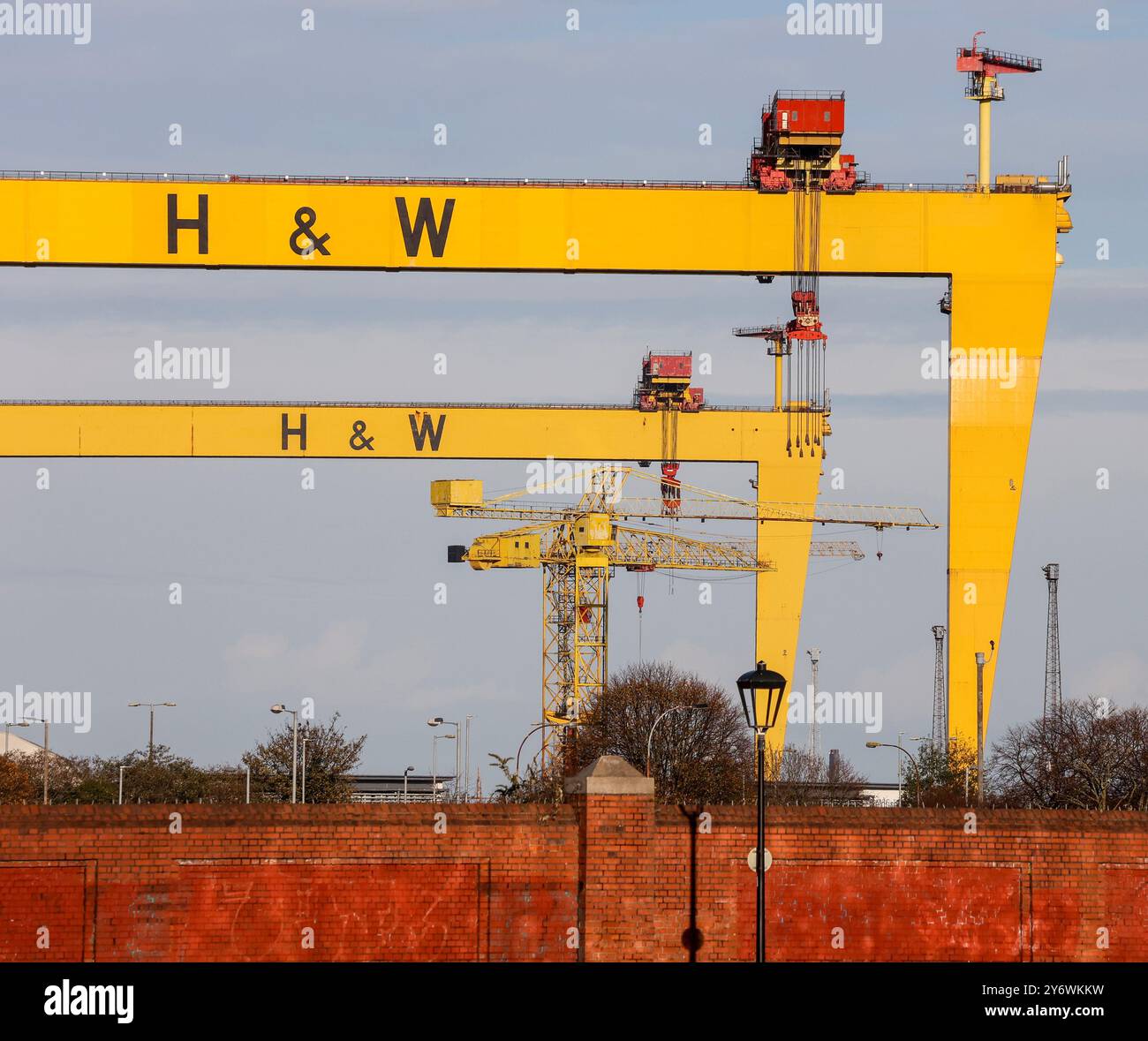 Samson Goliath yellow cranes of Harland & Wolff on east Belfast skyline ...