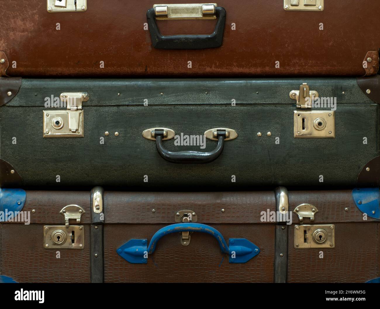 a stack of old suitcases, cloe up view Stock Photo - Alamy