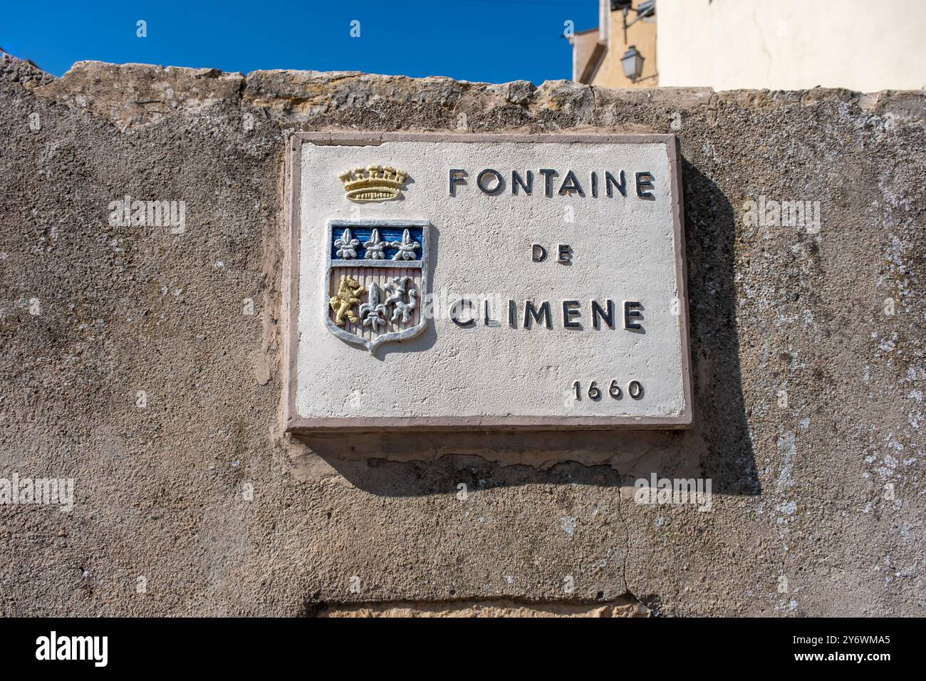 Lorgues, France - 09-21-2022: concrete plaque sign for "Fountain of ...