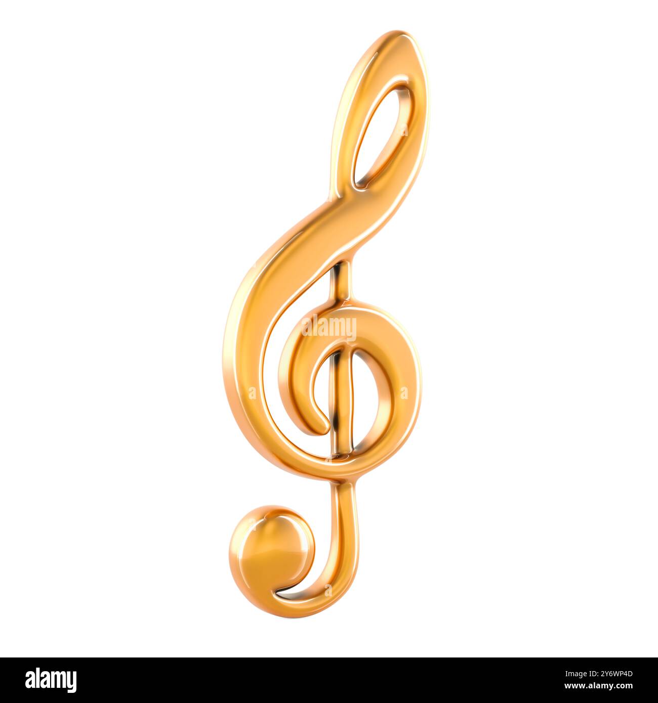 Golden treble clef music note, 3D rendering isolated on white ...