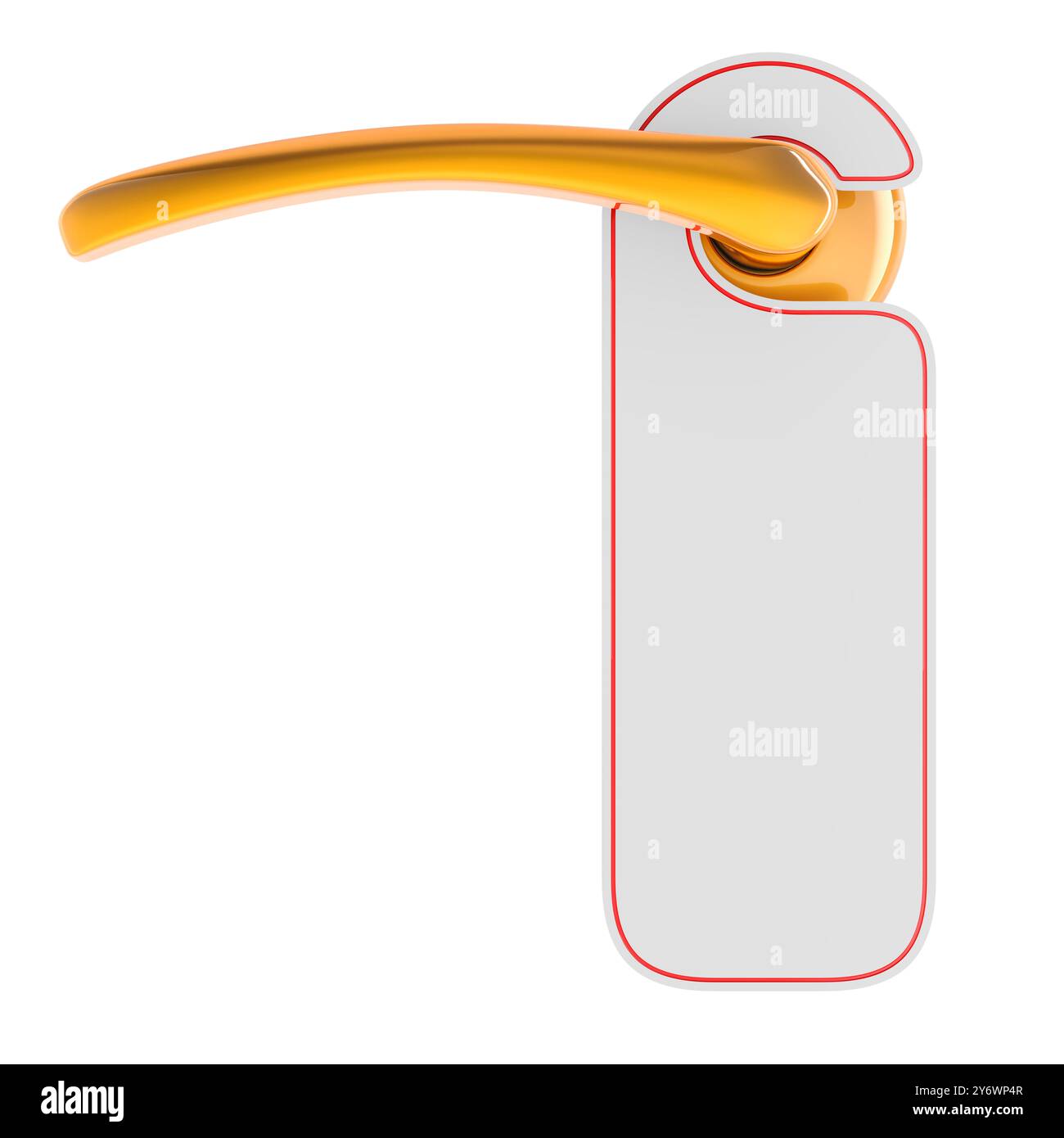 Door Handle with empty hanging sign, label. 3D rendering isolated on ...