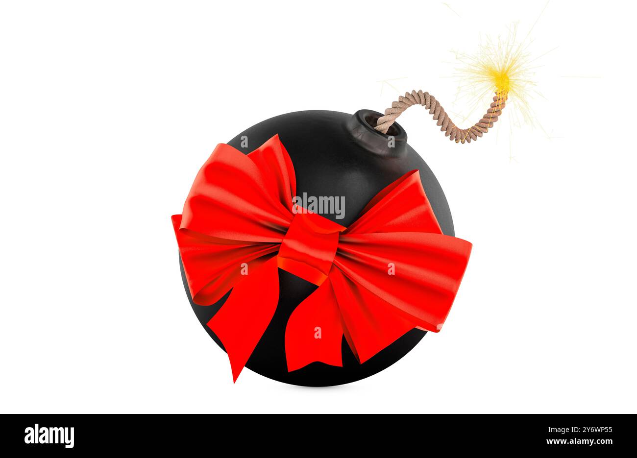 Black round bomb with red bow. 3D rendering isolated on white ...