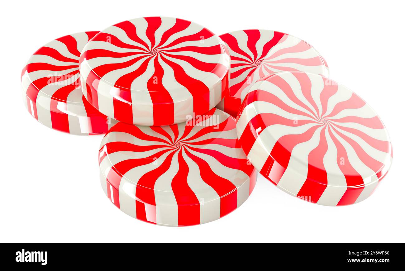 Traditional Christmas candies sweet. Striped sugar candies, round. 3D ...