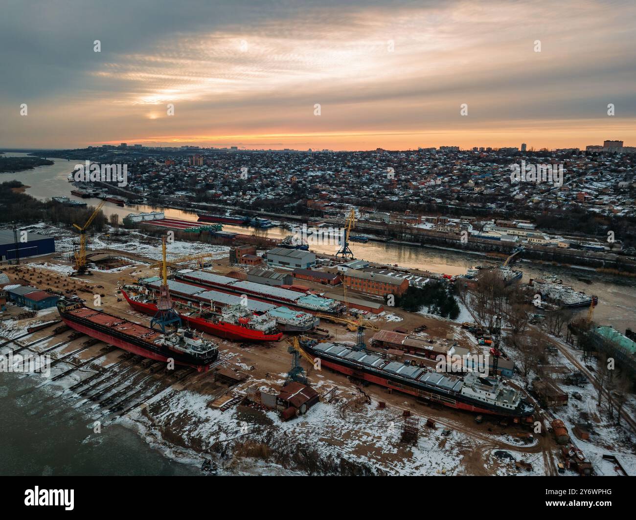 Ships and barges in dry dock for repair, aerial view Stock Photo - Alamy