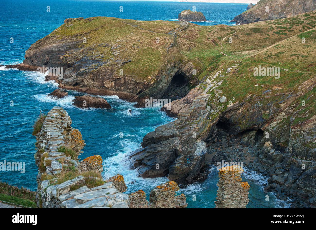 Tintagel castle in cornwall and cliff view Stock Photo - Alamy