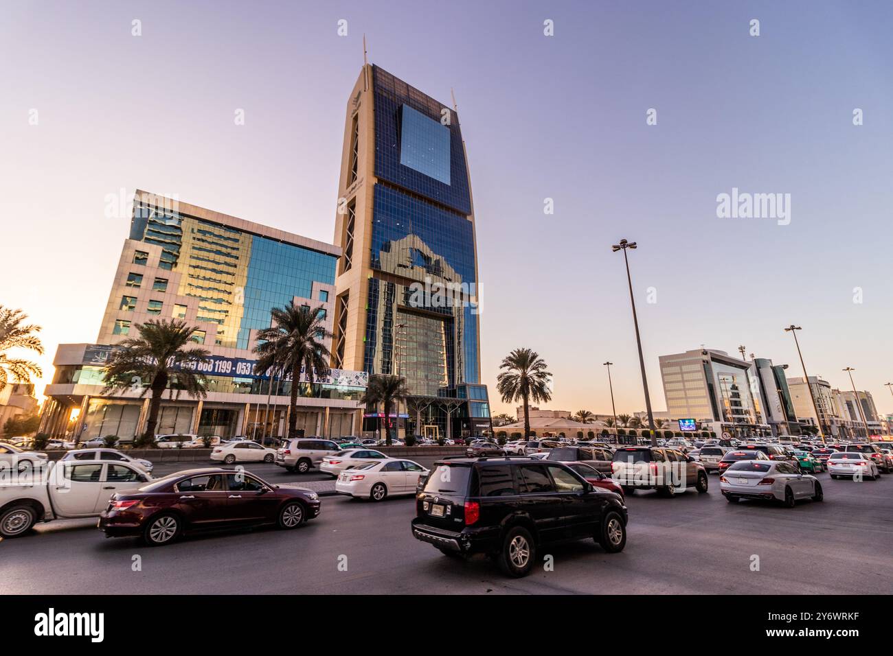 RIYADH, SAUDI ARABIA - NOVEMBER 30, 2021: Traffic on the King Fahd road in Riyadh, Saudi Arabia ...