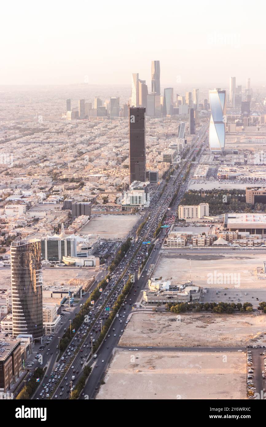 Aerial view of Riyadh with King Fahd road, capital of Saudi Arabia ...