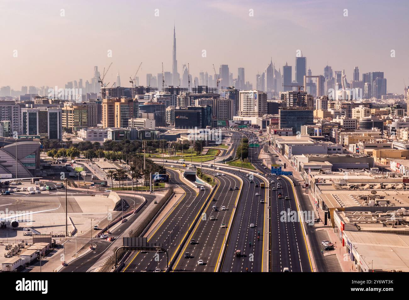 DUBAI, UAE - DECEMBER 2, 2021: Skyline of Dubai with E11 road, United ...