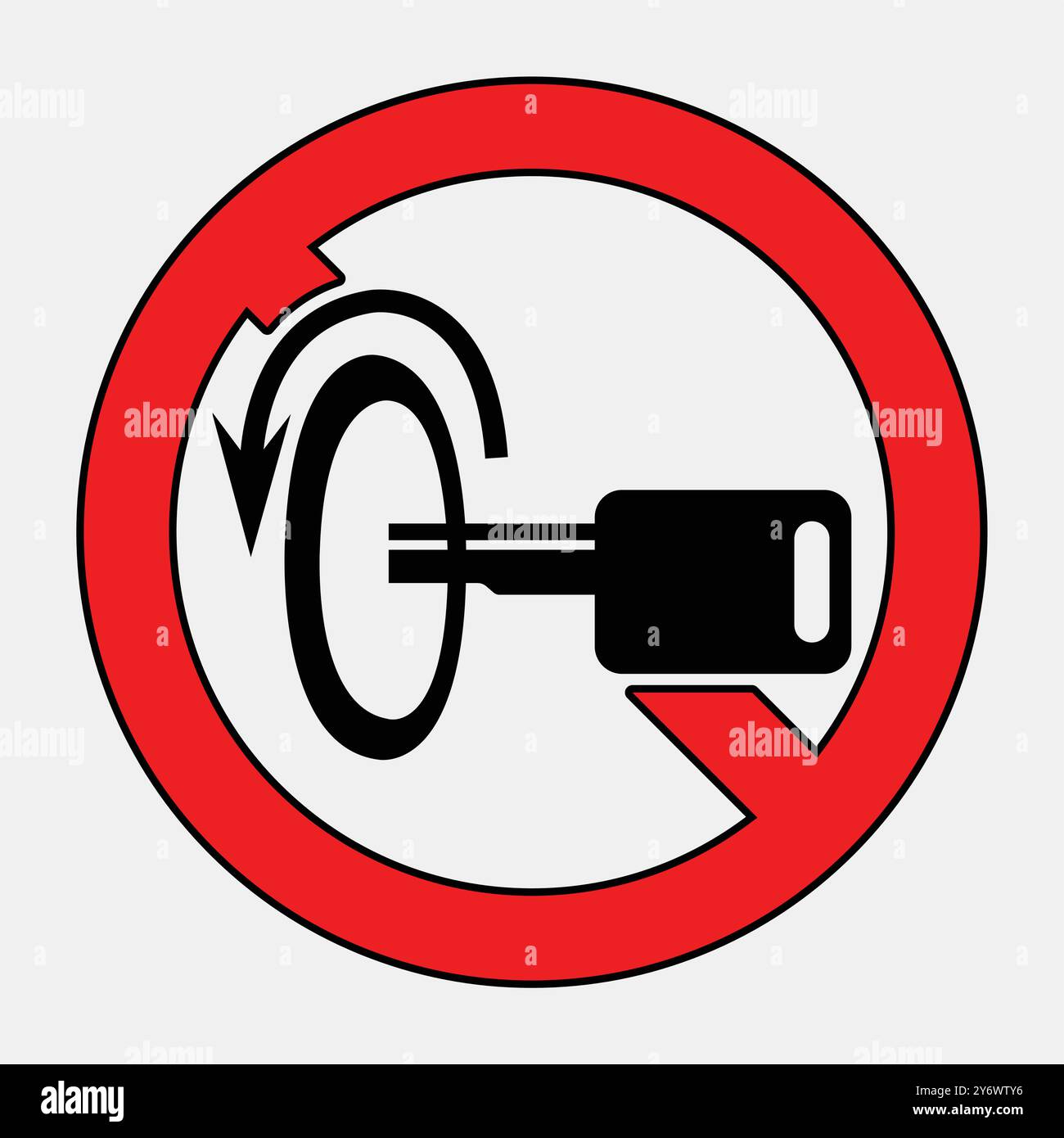 A clear illustration of a prohibited key rotation sign, featuring a red ...