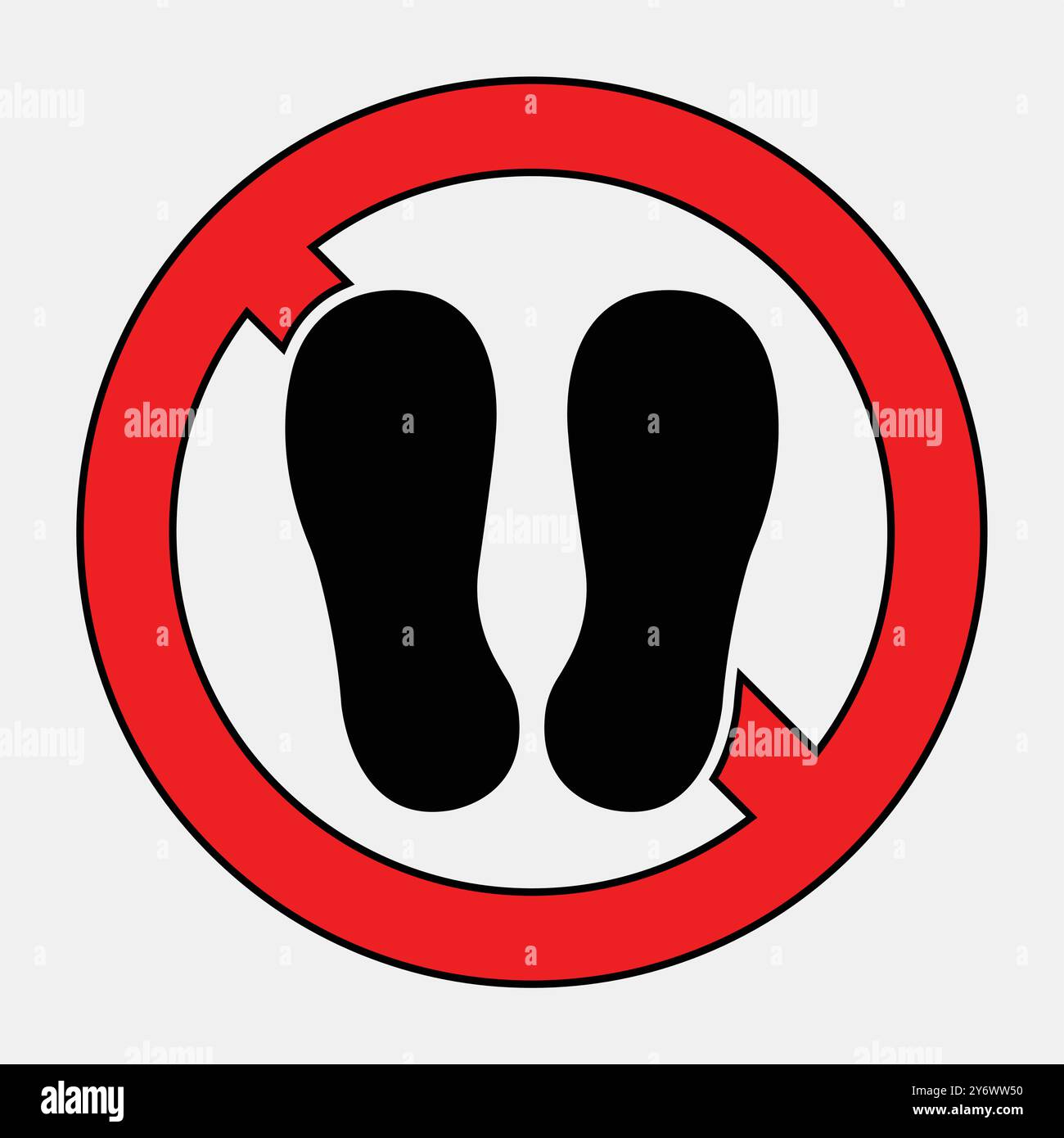 A bold prohibition sign featuring a graphic of footprints enclosed in a ...