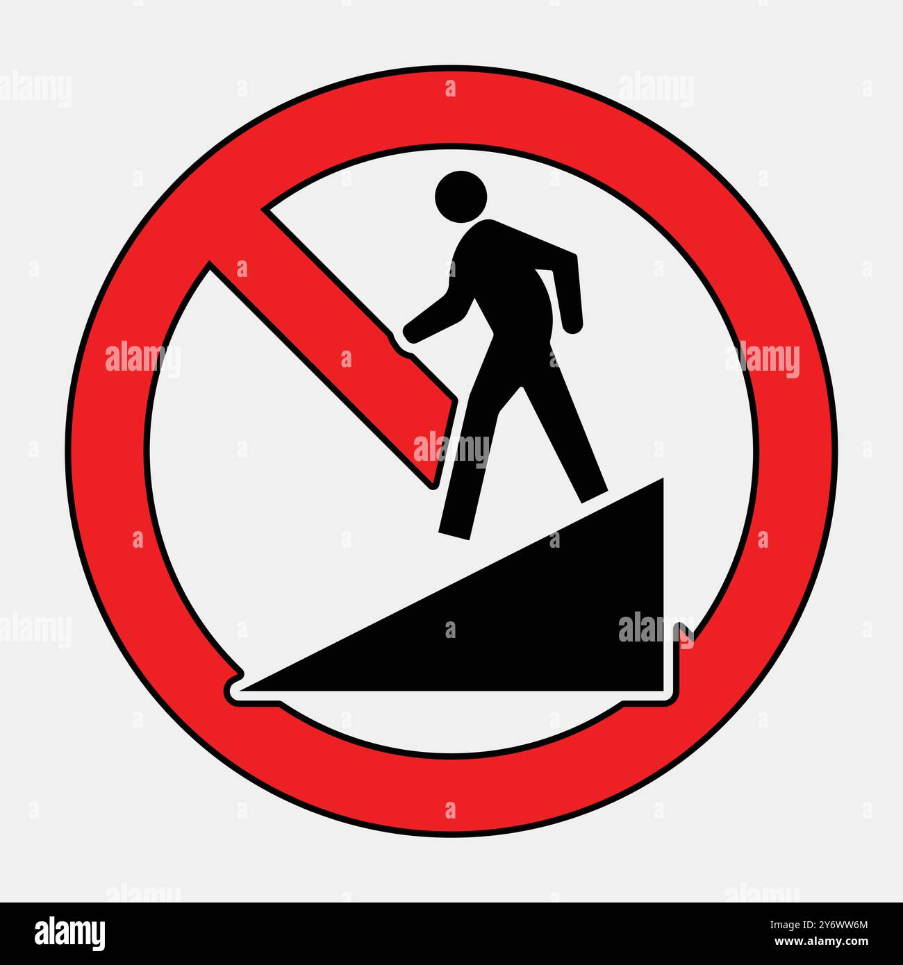 A caution sign indicating no walking on slopes, promoting safety ...