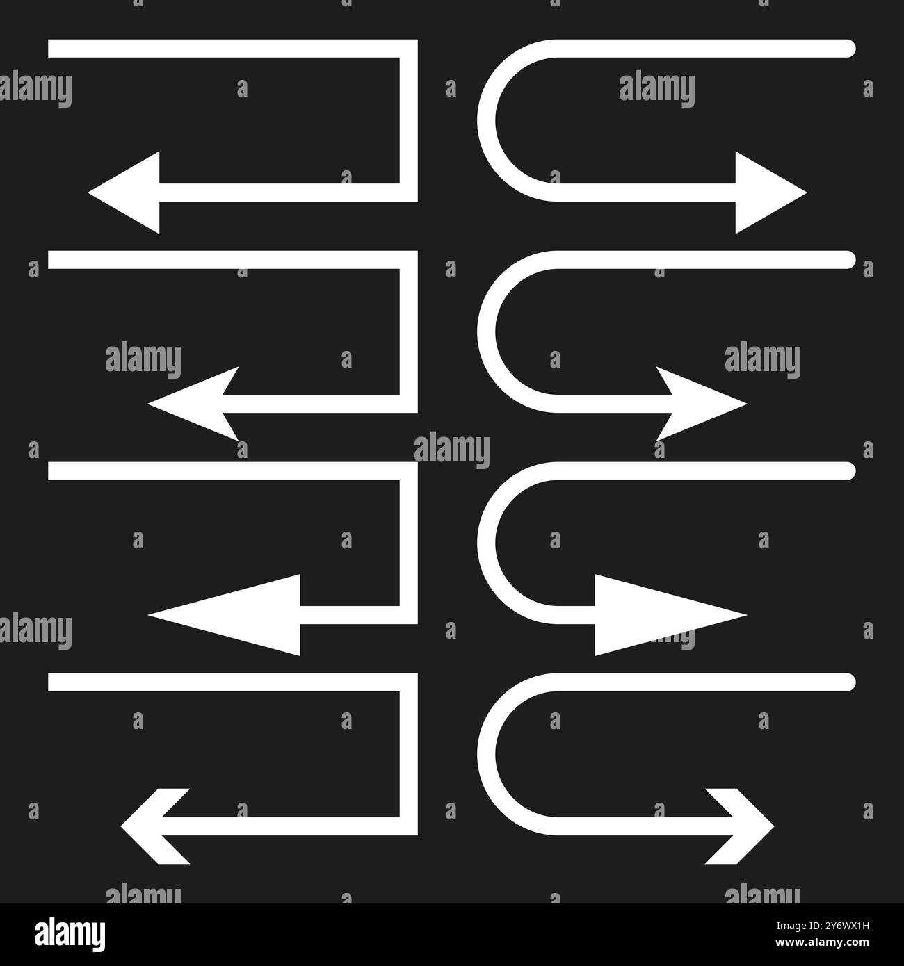 Arrow direction icon. White curved and straight arrows. Bold black ...