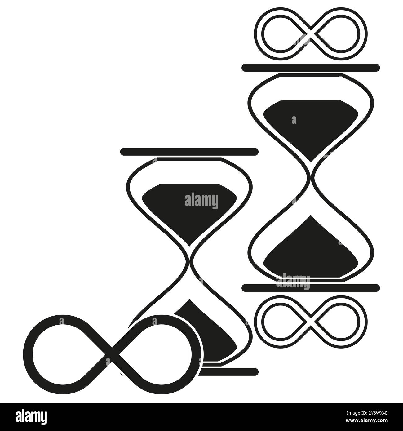 Hourglass and infinity symbols. Black sand timer. Time passing concept ...