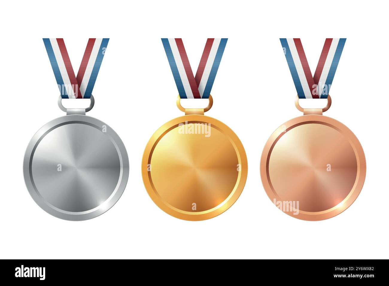 Vector Gold, Silver, and Bronze Award Medal Icon Set with Color Ribbons ...