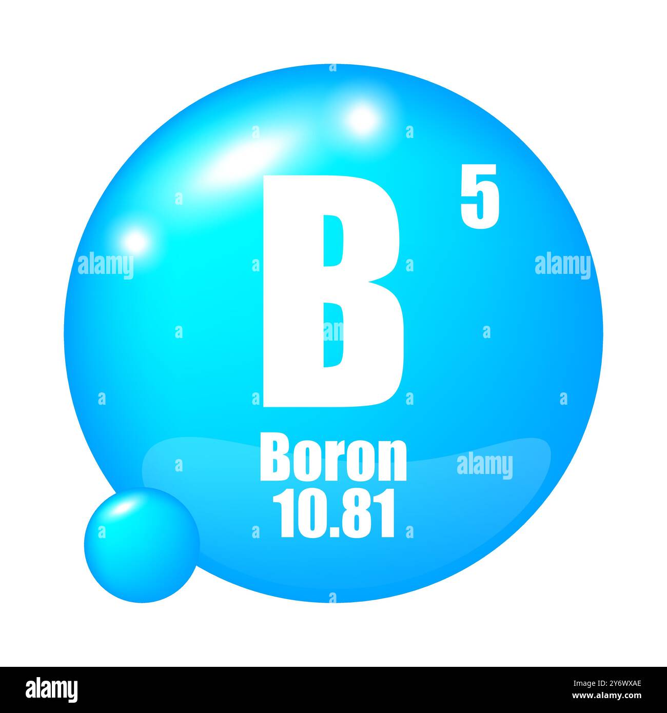 Boron element symbol. Atomic number five. Blue glossy icon. Chemical ...