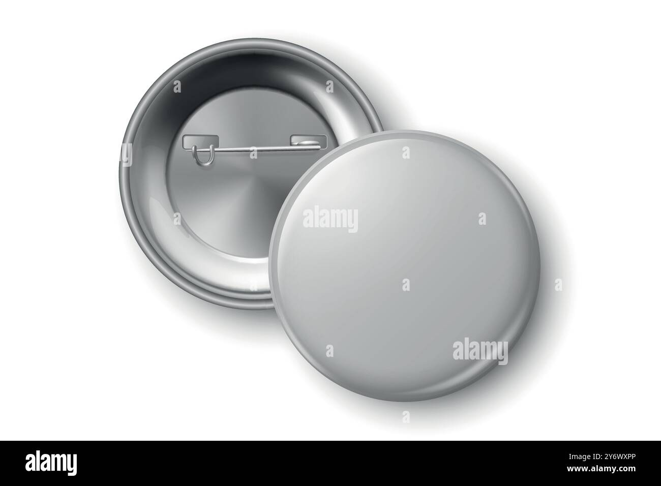 Vector 3D Realistic Grey Round Pin Badge Mockup Closeup Isolated. Blank ...