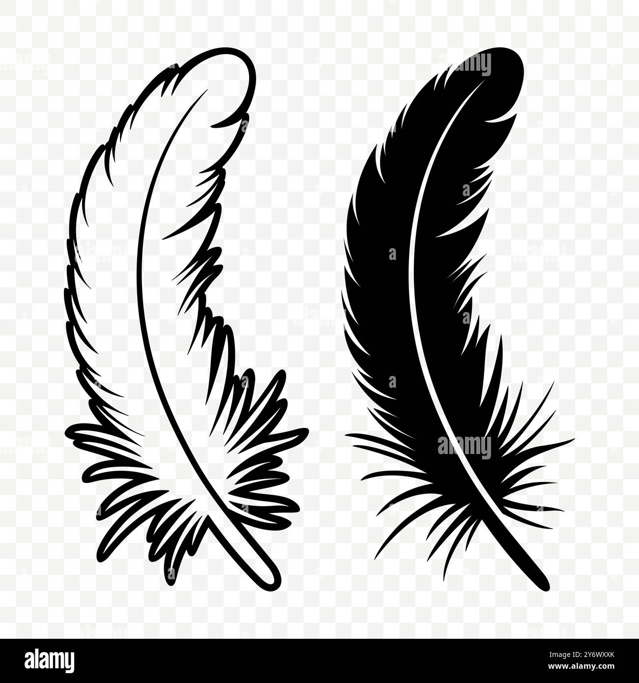 Vector Black and White Fluffy Feather Logo Icons. Silhouette Feather ...