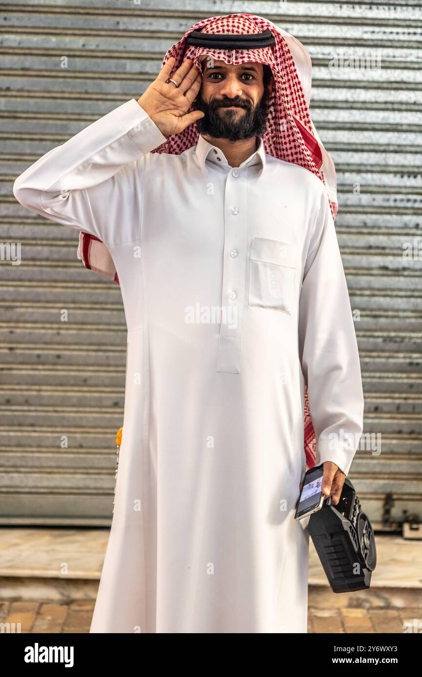 RIYADH, SAUDI ARABIA - NOVEMBER 30, 2021: Local man at Souq Al Zel ...