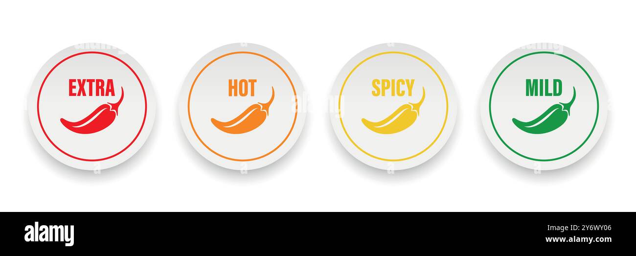 Realistic Vector Round Stickers with Spicy Chili Pepper Icon, Food ...