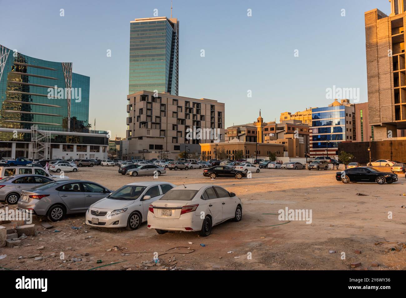 RIYADH, SAUDI ARABIA - NOVEMBER 30, 2021: Parking lot in Al Olaya ...