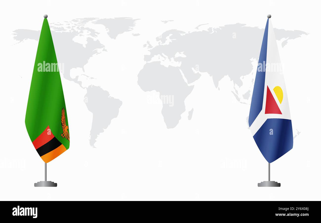 Zambia and Saint Martin flags for official meeting against background ...