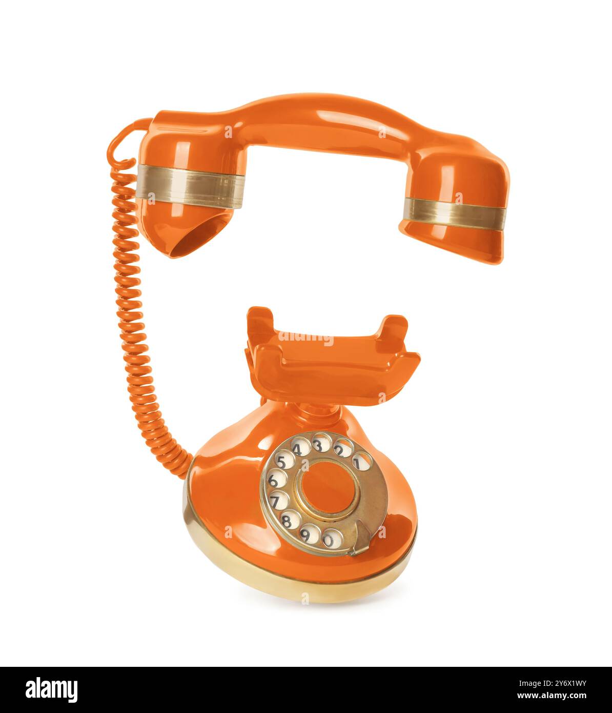 Elegant vintage orange telephone isolated on white Stock Photo - Alamy