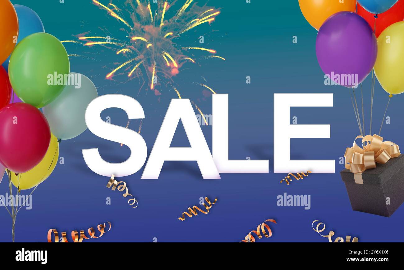 Hot offer flyer design with word Sale, balloons and gift box on ...