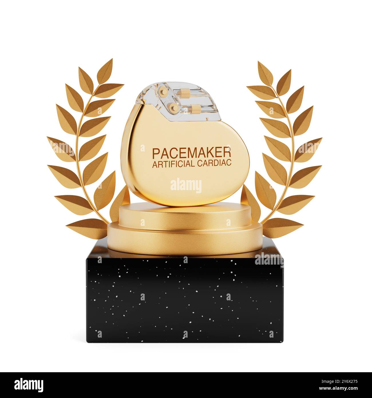 Winner Award Cube Gold Laurel Wreath Podium, Stage or Pedestal with Golden Implantable ...