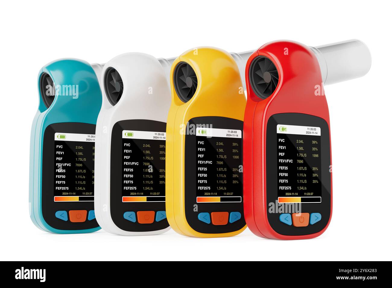 Row of Colored Electronic Medical Pulmonary Spirometers for Measuring ...