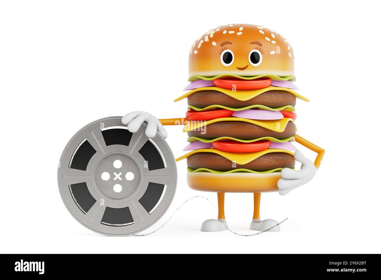 Cartoon Premium Delicious Burger Icon Person Character Mascot with Film ...